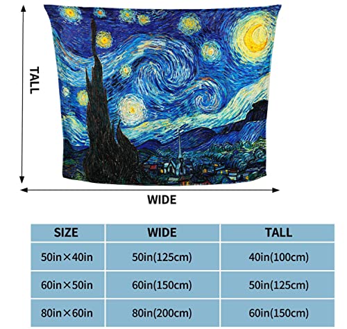 Van Gogh Fleece Blanket Art Throw Blanket for Kids Girls Boys Teens Adults, Super Soft Warm Lightweight Plush Flannel Blanket for Gifts Bedding,Sofa,Travel,Camping,Office (Starry Night, 80"L x 60"W)