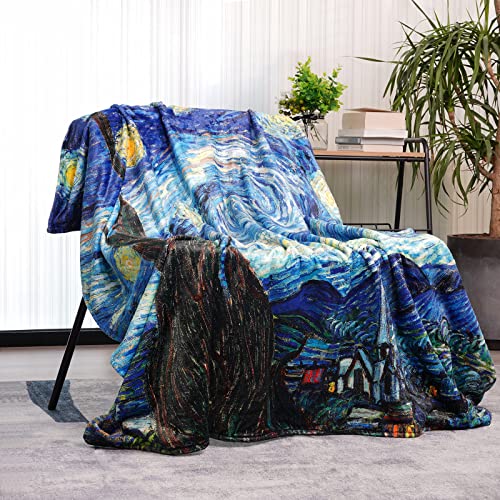 Van Gogh Fleece Blanket Art Throw Blanket for Kids Girls Boys Teens Adults, Super Soft Warm Lightweight Plush Flannel Blanket for Gifts Bedding,Sofa,Travel,Camping,Office (Starry Night, 80"L x 60"W)