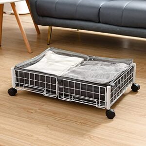 HOUSE AGAIN 2-in-1 Under Bed Storage with Wheels, Rolling Drawers Shoe Organizer, Under the Bed Storage Cart, Quality Storage Bags & Zippers, Clear Window & Solid Fabric, 2 Pack, (White)…