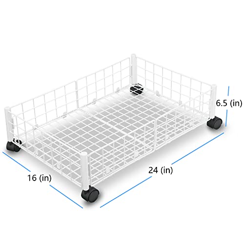 HOUSE AGAIN 2-in-1 Under Bed Storage with Wheels, Rolling Drawers Shoe Organizer, Under the Bed Storage Cart, Quality Storage Bags & Zippers, Clear Window & Solid Fabric, 2 Pack, (White)…