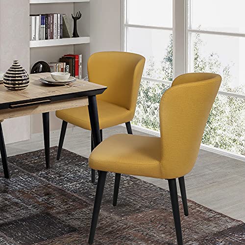 LUCKYERMORE Kitchen Dining Room Chair Set of 2 Leather Chair with Fire Retardant & Water Repellent Vinyl Seat, 400 LBS Weight Capacity Mustard