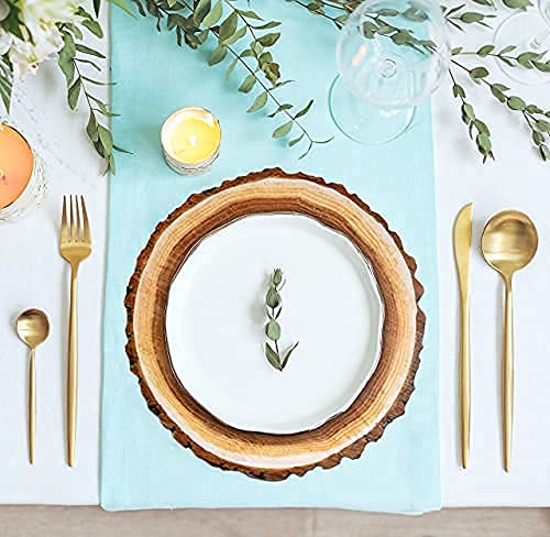 Disposable Wooden Slice Paper Place Mats 50 Pack 13.5” Round Rustic Brown Wood Slices Charger Place Mat for Vintage Country Farmhouse Tan Table Setting Summer Spring Fall Wedding Dinner Party Decor