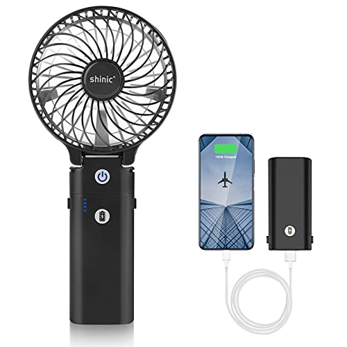 shinic Portable Handheld Fans 5200mAh, Rechargeable Personal Hand Fan with Power Bank, 5-20 Hrs Work Time, 3 Levels Strong Wind, 180° Foldable, Rechargeable Fan Portable for Outdoor Camping Travel