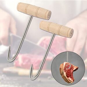 Bonsicoky 2PCS Meat Hooks for Butchering, 7 Inch Stainless Steel T Shaped Butcher Hooks for Butcher Shop, Fish Shop, Roast Duck Restaurant