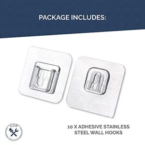 GSR Clear Double-Sided Adhesive Wall Hooks - 10-Piece Mounted Door Hanger Kit - No Drill Sticker Hangers with Suction Cup for Bathroom, Kitchen