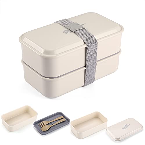 DFTOA Bento Lunch Box for Adults & Kids,Leakproof Bento Box Containers,2-In-1Compartment with Spoon and fork,BPA-Free,40 OZ Capacity