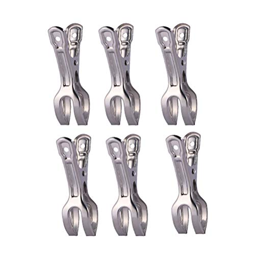 DOITOOL Clothespins, 6Pcs Stainless Steel Pinch Windproof Washing Rod Scissors Laundry Clothes Hanger Sustain Pinch Strong Medium Veranda Handrail Pinch Sheet Clips (Medium Opening Clips)