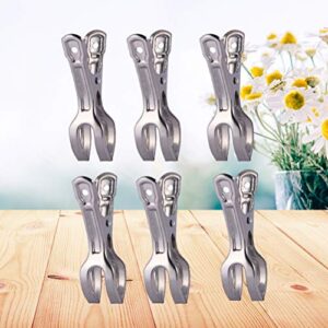 DOITOOL Clothespins, 6Pcs Stainless Steel Pinch Windproof Washing Rod Scissors Laundry Clothes Hanger Sustain Pinch Strong Medium Veranda Handrail Pinch Sheet Clips (Medium Opening Clips)