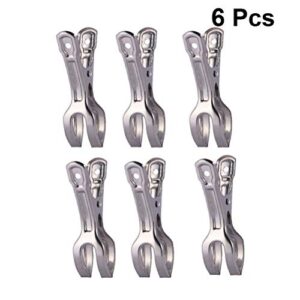 DOITOOL Clothespins, 6Pcs Stainless Steel Pinch Windproof Washing Rod Scissors Laundry Clothes Hanger Sustain Pinch Strong Medium Veranda Handrail Pinch Sheet Clips (Medium Opening Clips)