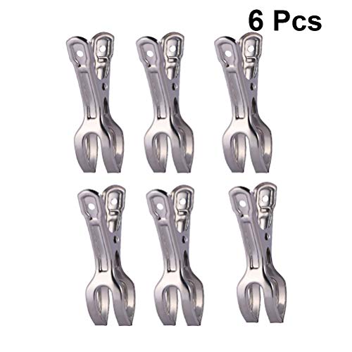 DOITOOL Clothespins, 6Pcs Stainless Steel Pinch Windproof Washing Rod Scissors Laundry Clothes Hanger Sustain Pinch Strong Medium Veranda Handrail Pinch Sheet Clips (Medium Opening Clips)