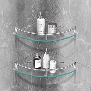 yorkhomo glass corner shelf glass shelves for bathroom shower corner shelf with rail wall mounted drill hole for inside shower 2 pack