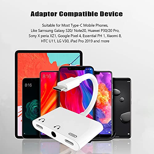 USB C to USB C Headphone Adapter or 3.5mm Trrs Aux Earphone with Charging, Type C Splitter Audio Converter, Compatible with Samsung, Google Pixel, HTC, Huawei etc