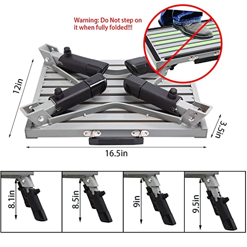 Homeon Wheels Aluminum Safety RV Steps Adjustable Height Folding Platform Step with Friction Strips Non-Slip Rubber Feet Leg Sheaths and Handle RV Step Stool Supports Up to 1000lbs.