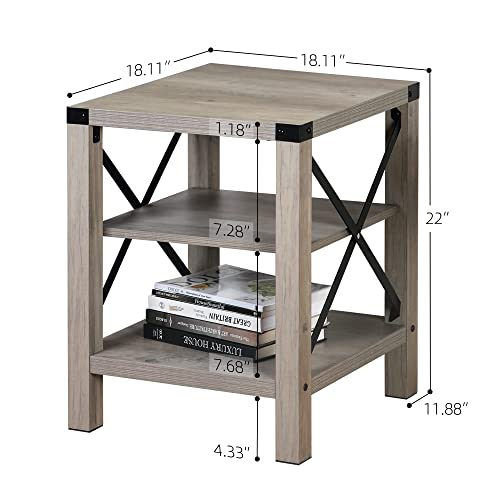 IDEALHOUSE End Table Set of 2, Farmhouse Accent Cocktail Table Storage Shelf, Industrial Wood Look Tea Table, Sofa Center Table for Living Room, Side Table with X Metal Frame