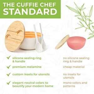 Cuffie Chef - Large Salad Bowl with Lid, Bamboo Salad Serving Bowl with Silicone Seal, Light & Sturdy Salad Bowl, Sleek Serving Bowls with Lids & Utensils, Complete Salad Bowl Set, 9.85 inches, White