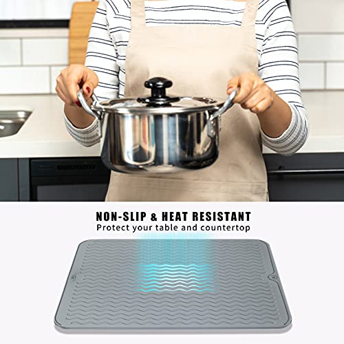 FYY Dish Drying Mat, Non-slip Silicone Dish Mat for Kitchen Counter or Sink, Heat-Resistant Hot Pot Holder, Easy to Clean, Dishwasher Safe, Multiple Usage 16 x 12 inch