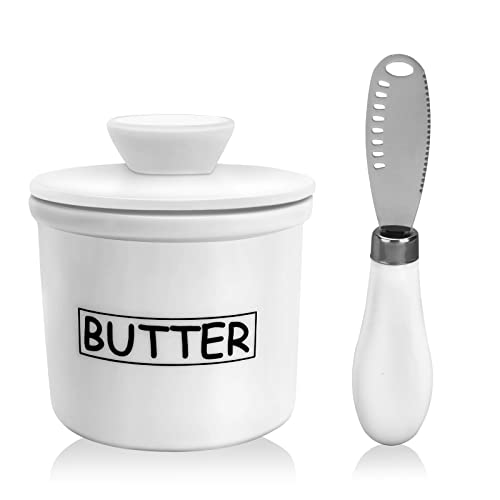 French Butter Keeper Crock Dish with Knife for Soft Butter-No more Hard Butter Anymore