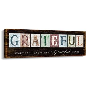 kas home inspirational grateful canvas wall art,motivational family prints signs framed, retro artwork decoration for bedroom, living room & home decor (5.5 x 16.5 inch, grateful)