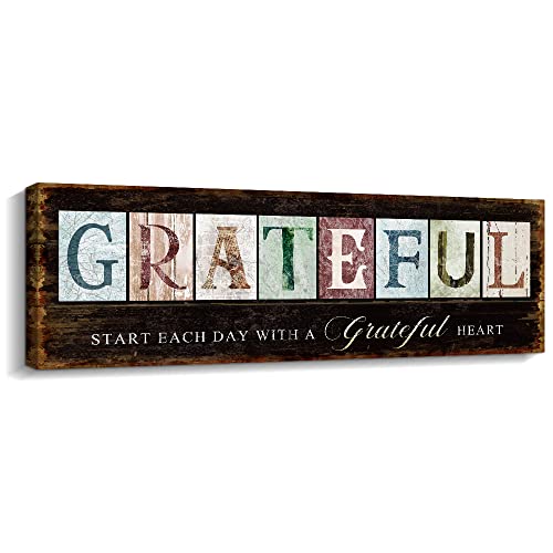 Kas Home Inspirational Grateful Canvas Wall Art,Motivational Family Prints Signs Framed, Retro Artwork Decoration for Bedroom, Living Room & Home Decor (5.5 X 16.5 inch, Grateful)