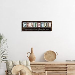 Kas Home Inspirational Grateful Canvas Wall Art,Motivational Family Prints Signs Framed, Retro Artwork Decoration for Bedroom, Living Room & Home Decor (5.5 X 16.5 inch, Grateful)