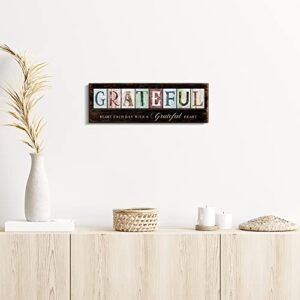 Kas Home Inspirational Grateful Canvas Wall Art,Motivational Family Prints Signs Framed, Retro Artwork Decoration for Bedroom, Living Room & Home Decor (5.5 X 16.5 inch, Grateful)