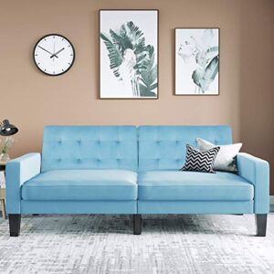 LTT Futon Sofa Bed, Loveseat Sofa Bed, Velvet Upholstered Modern Convertible Folding Futon Lounge Couch for Living Space, Apartment, and Dorm