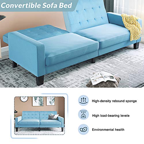 LTT Futon Sofa Bed, Loveseat Sofa Bed, Velvet Upholstered Modern Convertible Folding Futon Lounge Couch for Living Space, Apartment, and Dorm