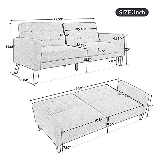 LTT Futon Sofa Bed, Loveseat Sofa Bed, Velvet Upholstered Modern Convertible Folding Futon Lounge Couch for Living Space, Apartment, and Dorm