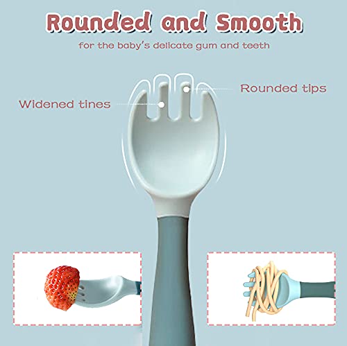 Toddler Utensils with travel case, Baby spoon and fork set for self-feeding Learning Bendable handle silverware for kid children (2 set, yellow&green)