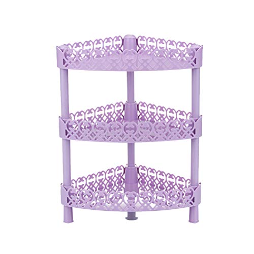 Amosfun Bathroom Organization and Storage Bathroom Three Layer Plastic Storage Shelves Rack Basket Corner Shelf Organizer Desk Stand Rack Bathroom Shelves for Home Household Kitchen (Triangle Purple)