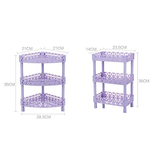 Amosfun Bathroom Organization and Storage Bathroom Three Layer Plastic Storage Shelves Rack Basket Corner Shelf Organizer Desk Stand Rack Bathroom Shelves for Home Household Kitchen (Triangle Purple)