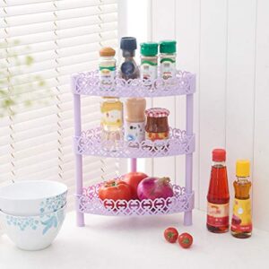 Amosfun Bathroom Organization and Storage Bathroom Three Layer Plastic Storage Shelves Rack Basket Corner Shelf Organizer Desk Stand Rack Bathroom Shelves for Home Household Kitchen (Triangle Purple)