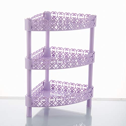 Amosfun Bathroom Organization and Storage Bathroom Three Layer Plastic Storage Shelves Rack Basket Corner Shelf Organizer Desk Stand Rack Bathroom Shelves for Home Household Kitchen (Triangle Purple)