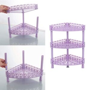 Amosfun Bathroom Organization and Storage Bathroom Three Layer Plastic Storage Shelves Rack Basket Corner Shelf Organizer Desk Stand Rack Bathroom Shelves for Home Household Kitchen (Triangle Purple)