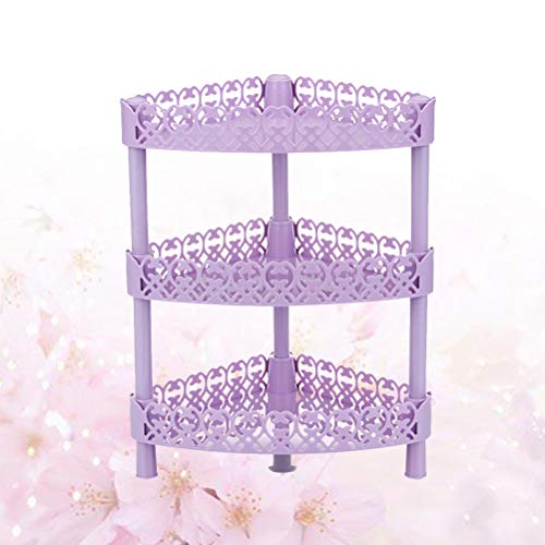 Amosfun Bathroom Organization and Storage Bathroom Three Layer Plastic Storage Shelves Rack Basket Corner Shelf Organizer Desk Stand Rack Bathroom Shelves for Home Household Kitchen (Triangle Purple)