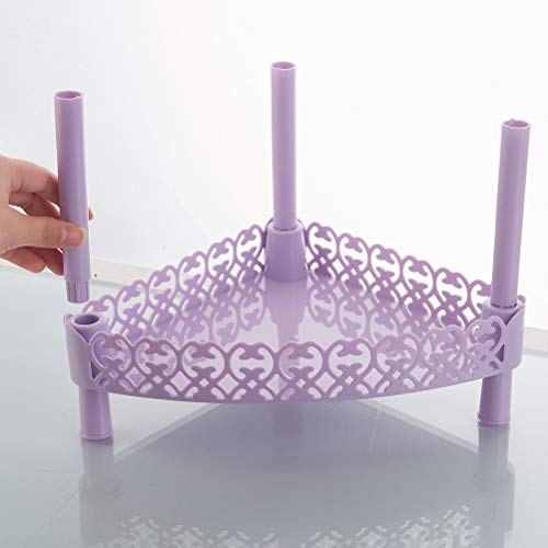 Amosfun Bathroom Organization and Storage Bathroom Three Layer Plastic Storage Shelves Rack Basket Corner Shelf Organizer Desk Stand Rack Bathroom Shelves for Home Household Kitchen (Triangle Purple)