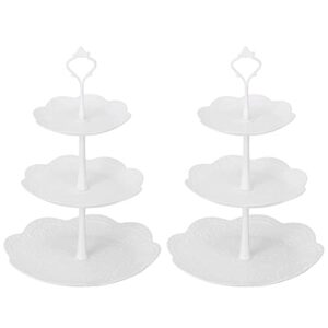 2 set of 3-tier plastic cupcake stand dessert plates mini cakes fruit candy display tower white for kids birthday tea party baby shower serving tray, round