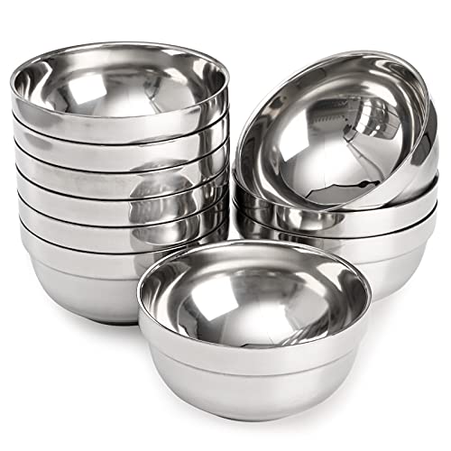 yarlung 10 Pack Stainless Steel Bowls, 17 Oz Snacks Bowls Lightweight Salad Bowls, Double-walled Metal Soup Bowls Serving Dishes for Sauces, Rice, Noodles, Ice Cream