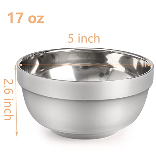 yarlung 10 Pack Stainless Steel Bowls, 17 Oz Snacks Bowls Lightweight Salad Bowls, Double-walled Metal Soup Bowls Serving Dishes for Sauces, Rice, Noodles, Ice Cream