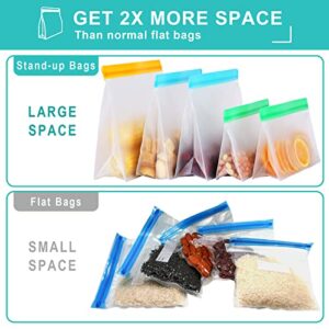 12 Pack Large Reusable Food Storage Bags Stand Up, FDA Food Grade Reusable Sandwich Bags, 3 Reusable Gallon Bags + 4 Reusable Freezer Bags + 5 Reusable Snack Bags for Meat Fruit Cereal Snacks