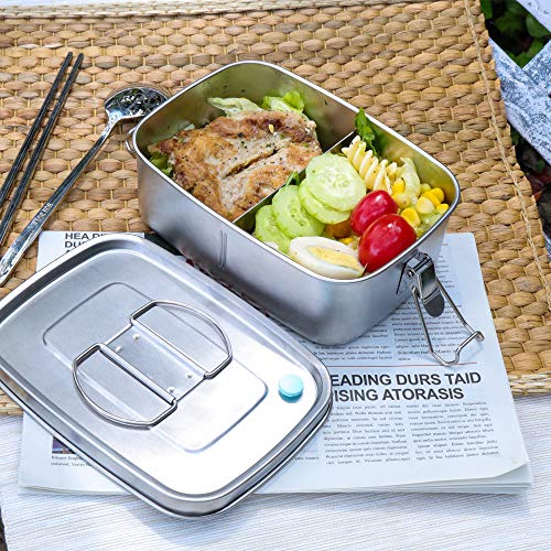 Afranti Stainless Steel Bento Lunch Box, Leak-Proof Bento Lunch Box for Kids 50OZ Stainless Bento Lunch Box for Adults Bento Box for Sandwich, Pasta and Fruit, Perfect for Work School Lunch