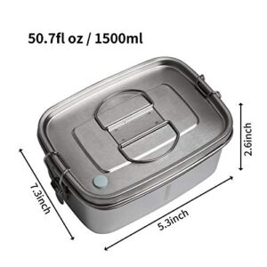 Afranti Stainless Steel Bento Lunch Box, Leak-Proof Bento Lunch Box for Kids 50OZ Stainless Bento Lunch Box for Adults Bento Box for Sandwich, Pasta and Fruit, Perfect for Work School Lunch