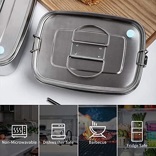 Afranti Stainless Steel Bento Lunch Box, Leak-Proof Bento Lunch Box for Kids 50OZ Stainless Bento Lunch Box for Adults Bento Box for Sandwich, Pasta and Fruit, Perfect for Work School Lunch