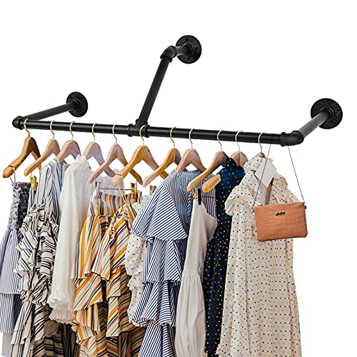 ZSZAUA Clothes Rack Heavy Duty for Hanging Clothes, Industrial Pipe Closet Rods for Hanging Clothes Bar, Detachable Wall Mounted Garment Racks for Laundry Room Organization and Storage