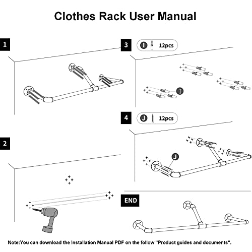 ZSZAUA Clothes Rack Heavy Duty for Hanging Clothes, Industrial Pipe Closet Rods for Hanging Clothes Bar, Detachable Wall Mounted Garment Racks for Laundry Room Organization and Storage