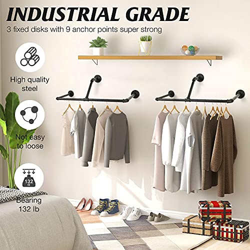 ZSZAUA Clothes Rack Heavy Duty for Hanging Clothes, Industrial Pipe Closet Rods for Hanging Clothes Bar, Detachable Wall Mounted Garment Racks for Laundry Room Organization and Storage