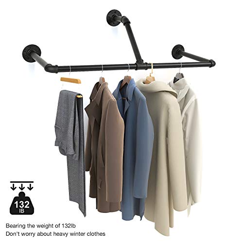 ZSZAUA Clothes Rack Heavy Duty for Hanging Clothes, Industrial Pipe Closet Rods for Hanging Clothes Bar, Detachable Wall Mounted Garment Racks for Laundry Room Organization and Storage