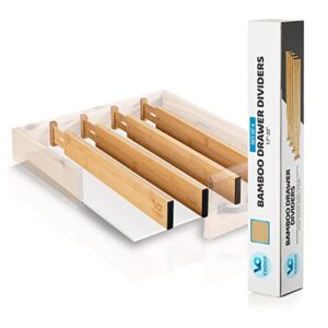 vadora collection adjustable bamboo drawer dividers large 17"-22" - expandable long drawer organizers separators for kitchen, dresser, bedroom, bathroom, office and garage, set of 4 - natural color