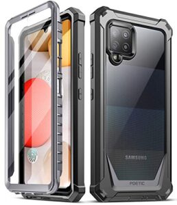 poetic guardian case designed for samsung galaxy a42 5g, built-in screen protector work with fingerprint id, full body hybrid shockproof bumper cover case, black/clear