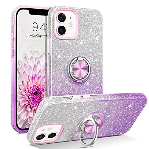 BENTOBEN iPhone 12 Case, iPhone 12 Pro Case, Slim Fit Glitter Sparkly with 360° Ring Holder Kickstand Magnetic Car Mount Supported Protective Girls Women Cover for iPhone 12/12 Pro 6.1“, Purple